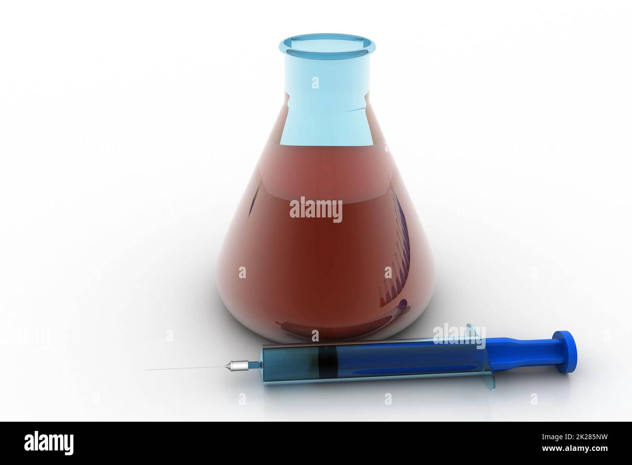 laboratory flasks with syringe Stock Photo - Alamy
