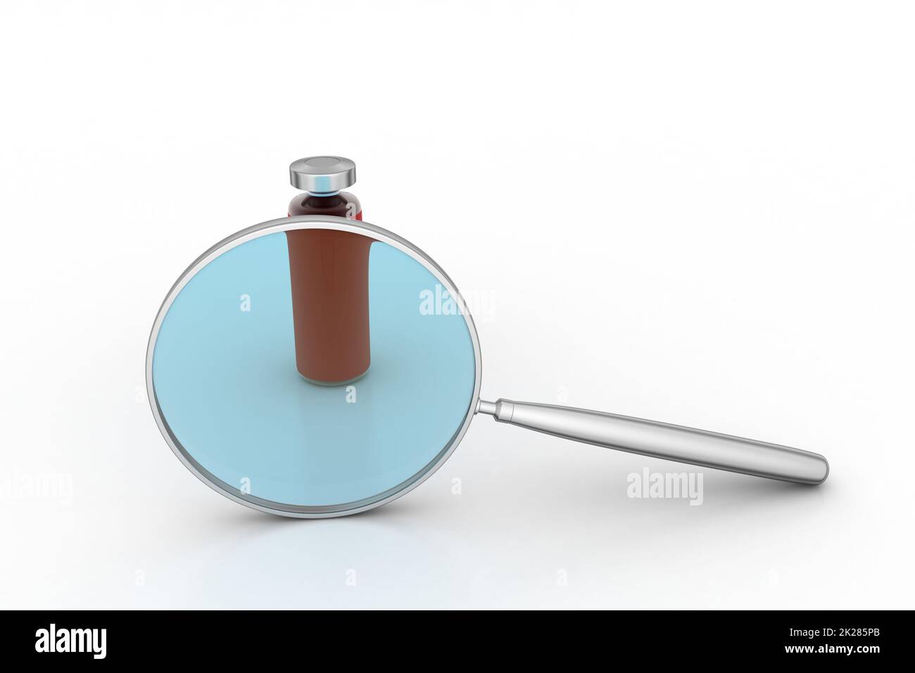 Magnifying glass with medicine bottle Stock Photo - Alamy