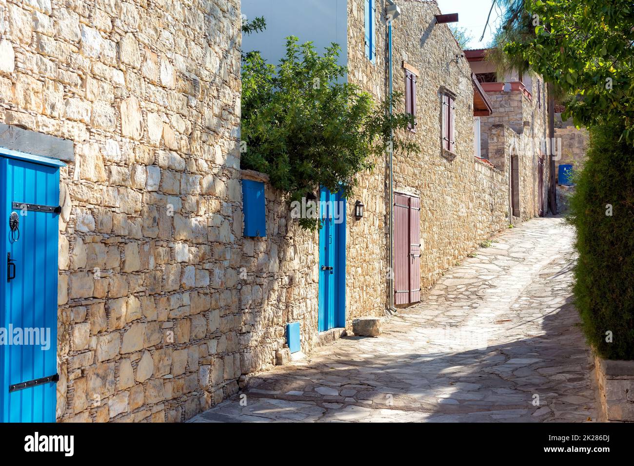 Stone paved street of traditional village, Cyprus Stock Photo - Alamy