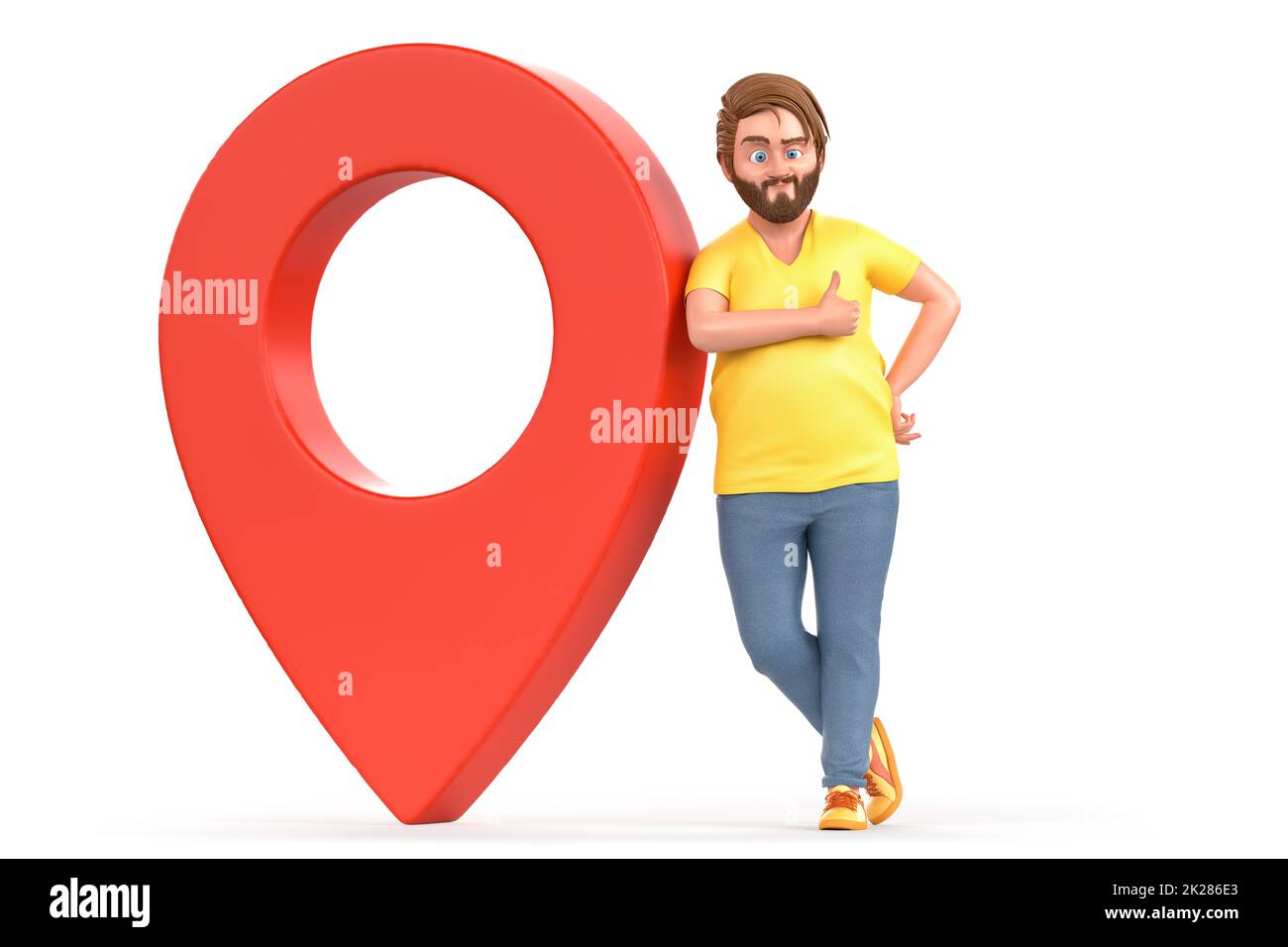 Casual dressed man leaned on map location pin. Navigation concept ...