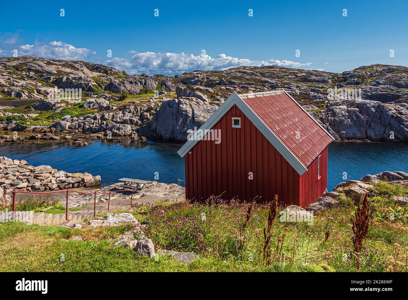 Red hut on the peninsula Lindesnes in Norway Stock Photo - Alamy
