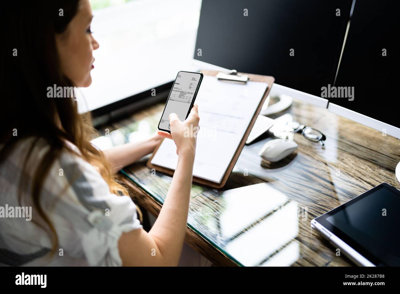 Taking Document Picture Or Photo With Phone Stock Photo - Alamy