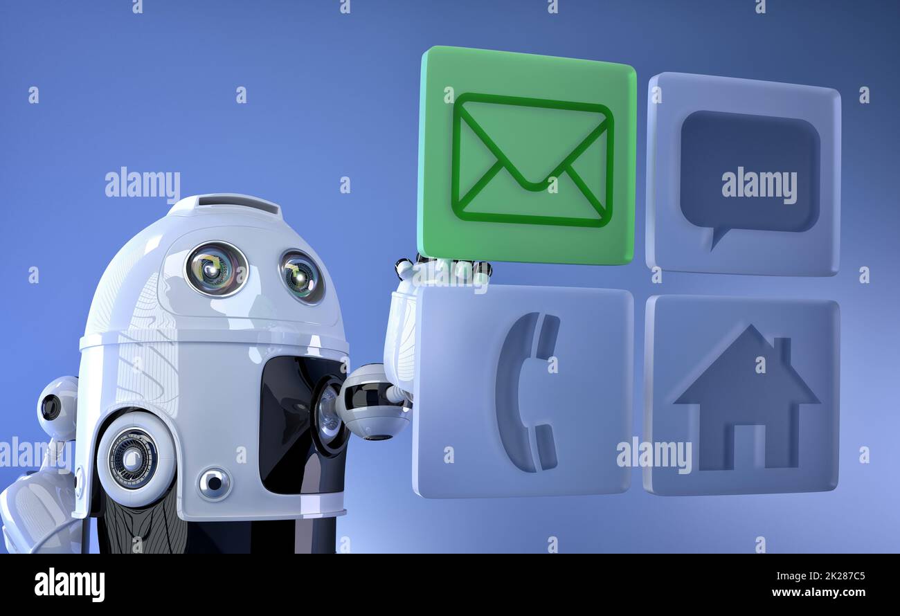 Robot touching virtual mobile icons Stock Photo - Alamy