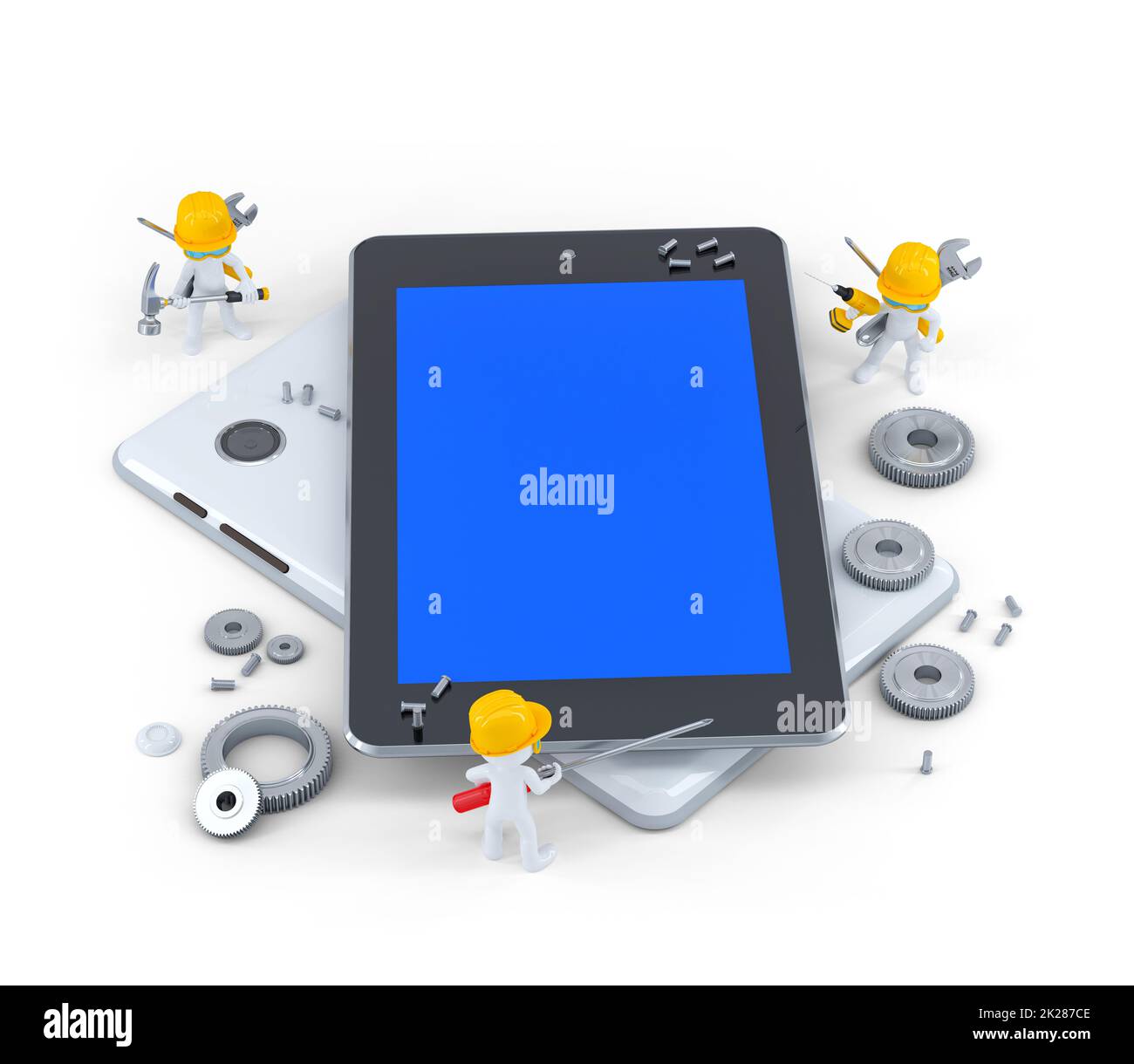 Group of construction workers with tablet computer Stock Photo - Alamy