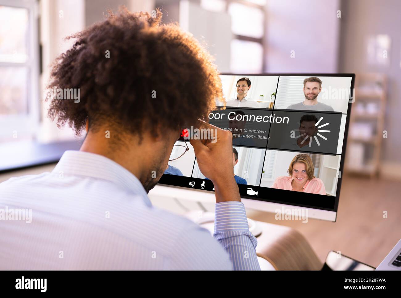 Bad Remote Broadband Connection Problem. Angry African Business Man ...