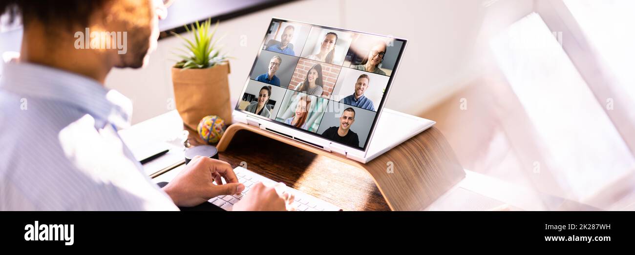 Virtual Video Conference Meeting Chat On Hybrid Laptop Stock Photo - Alamy