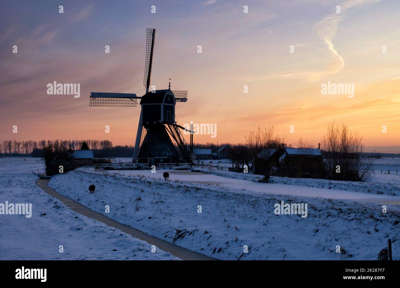 Windmill the Wingerdse Molen under a colorful sky Stock Photo - Alamy