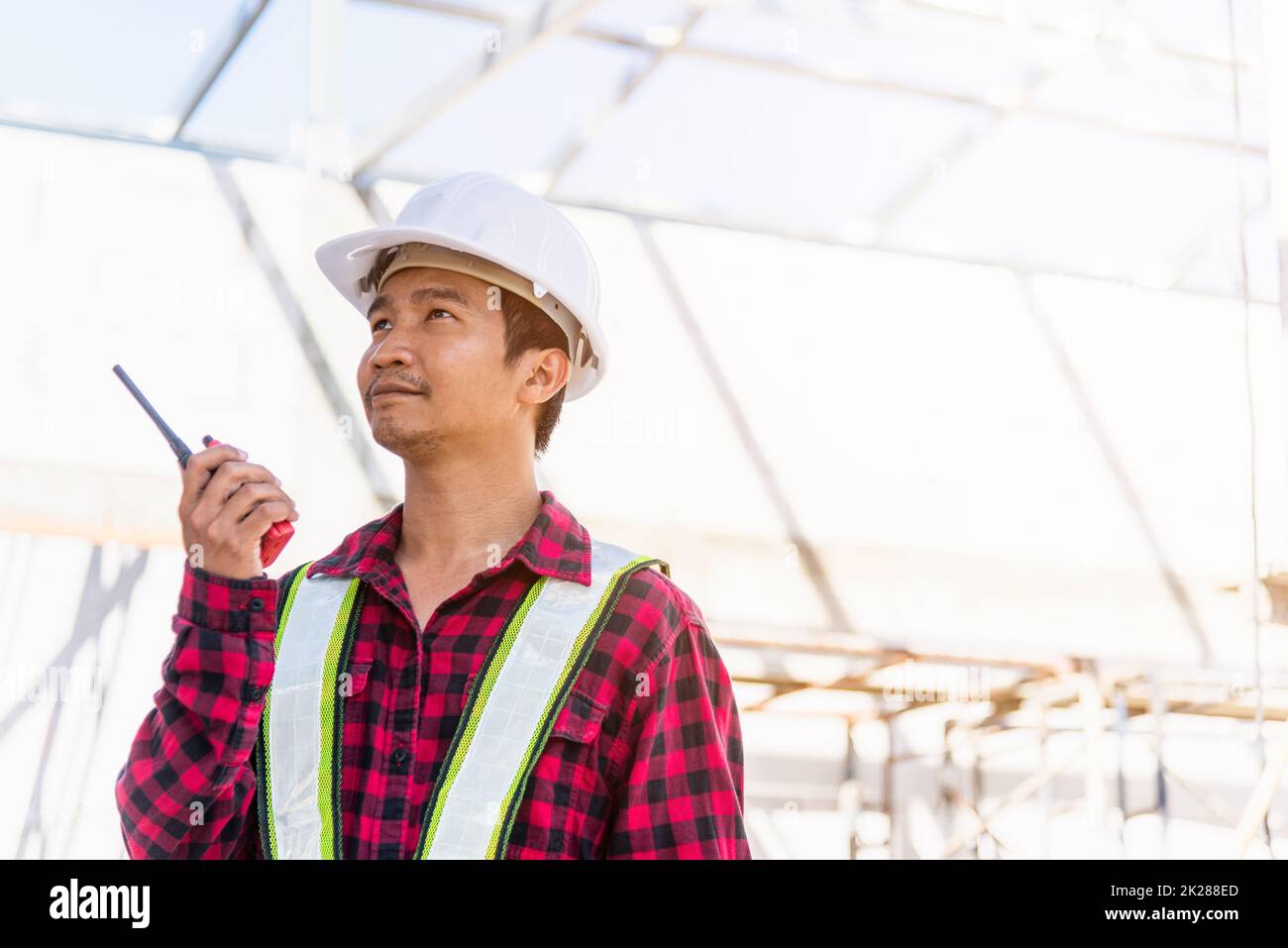 Asian engineer foreman architect worker man working at building ...