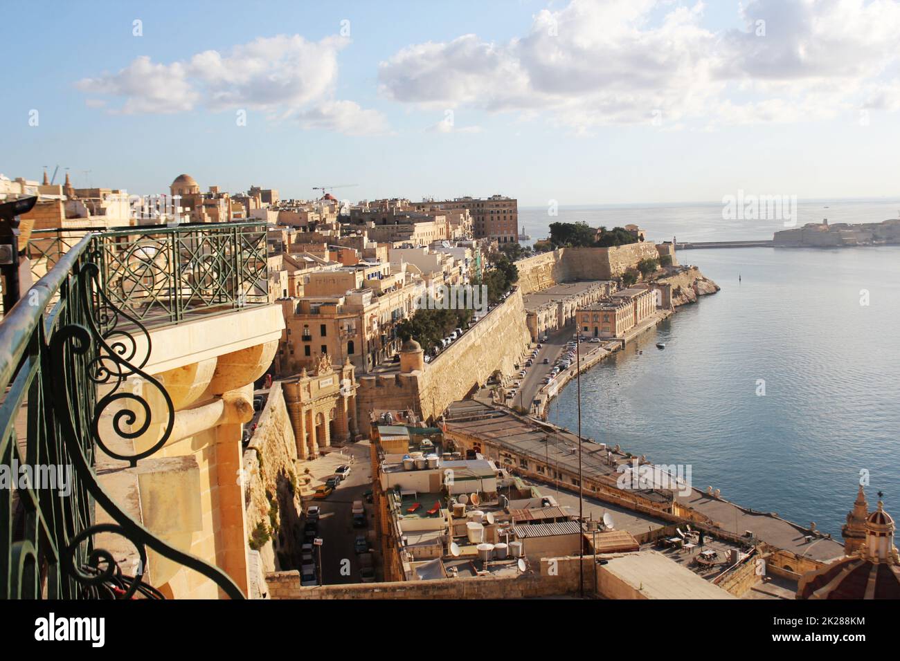Panoramic view over the Grand Harbour from the Upper Barrakka gardens ...