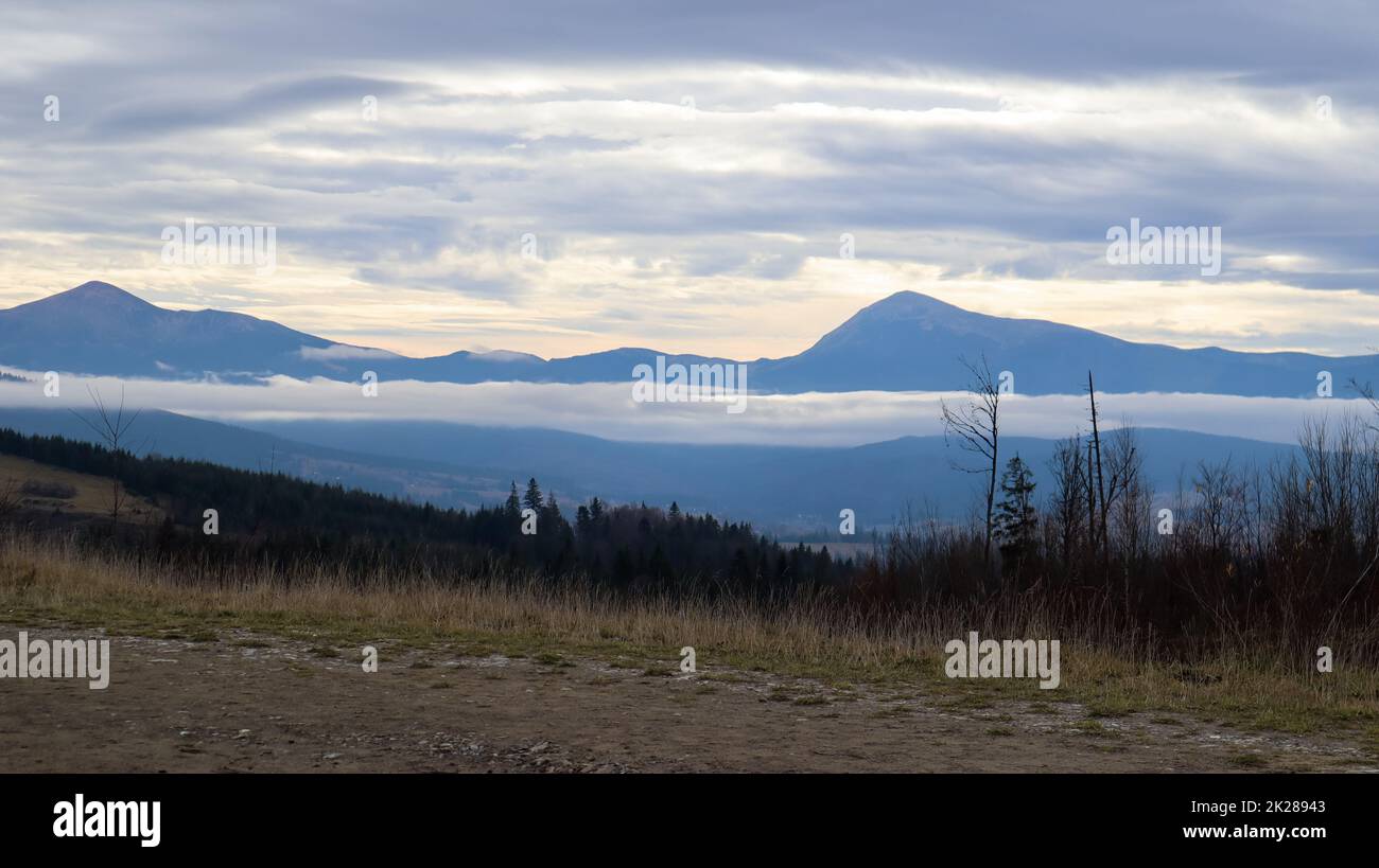 Colorful autumn landscape in the Carpathian mountains with mountain ...