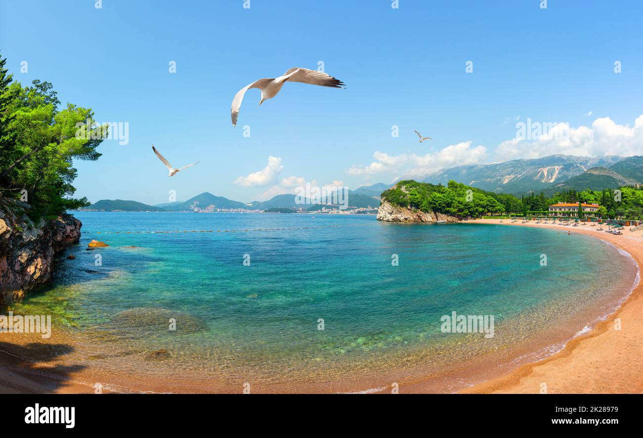 Famous sandy beach Milocer Stock Photo - Alamy