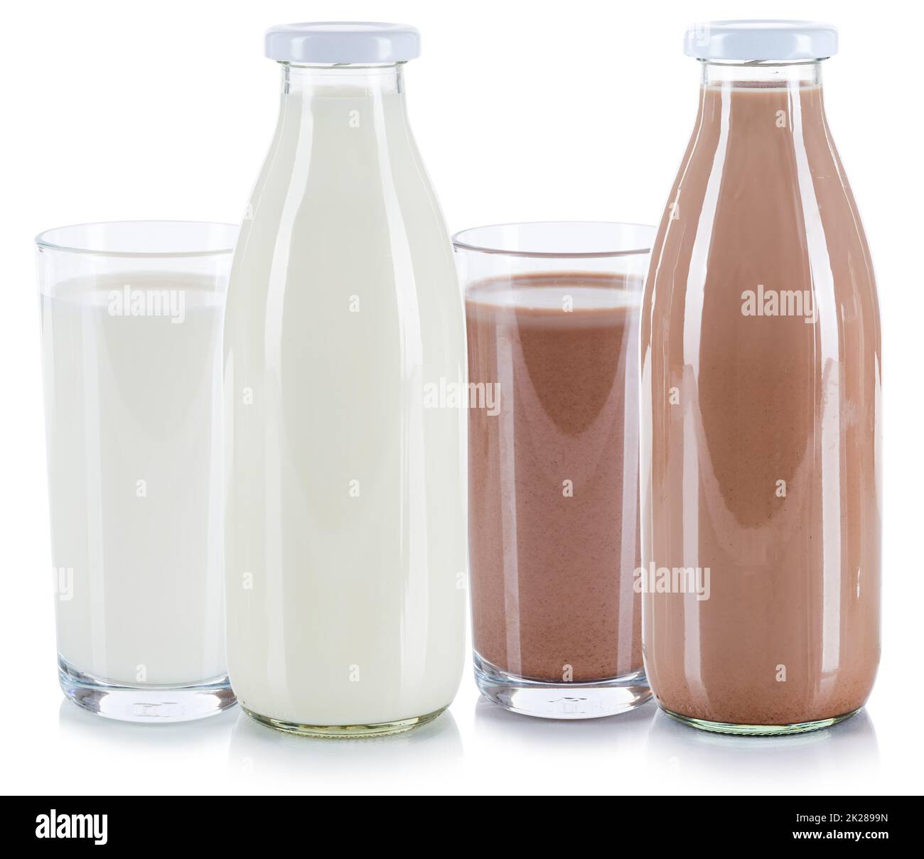 Fresh milk and chocolate glass and bottle isolated Stock Photo - Alamy