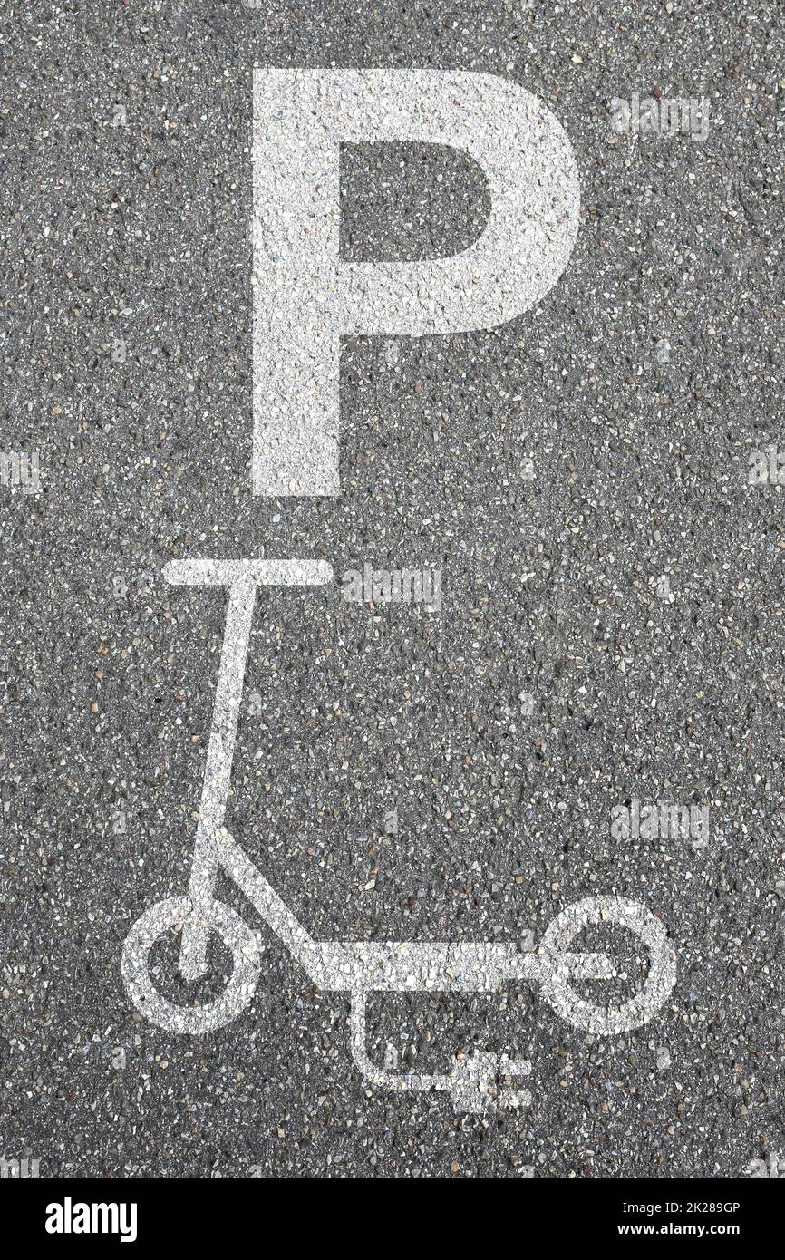 Parking lot sign electric scooter e-scooter road portrait format eco ...