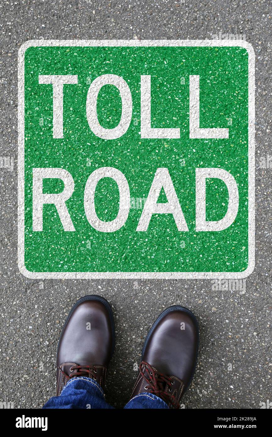 Man people toll road street city town pay paying portrait format clean ...