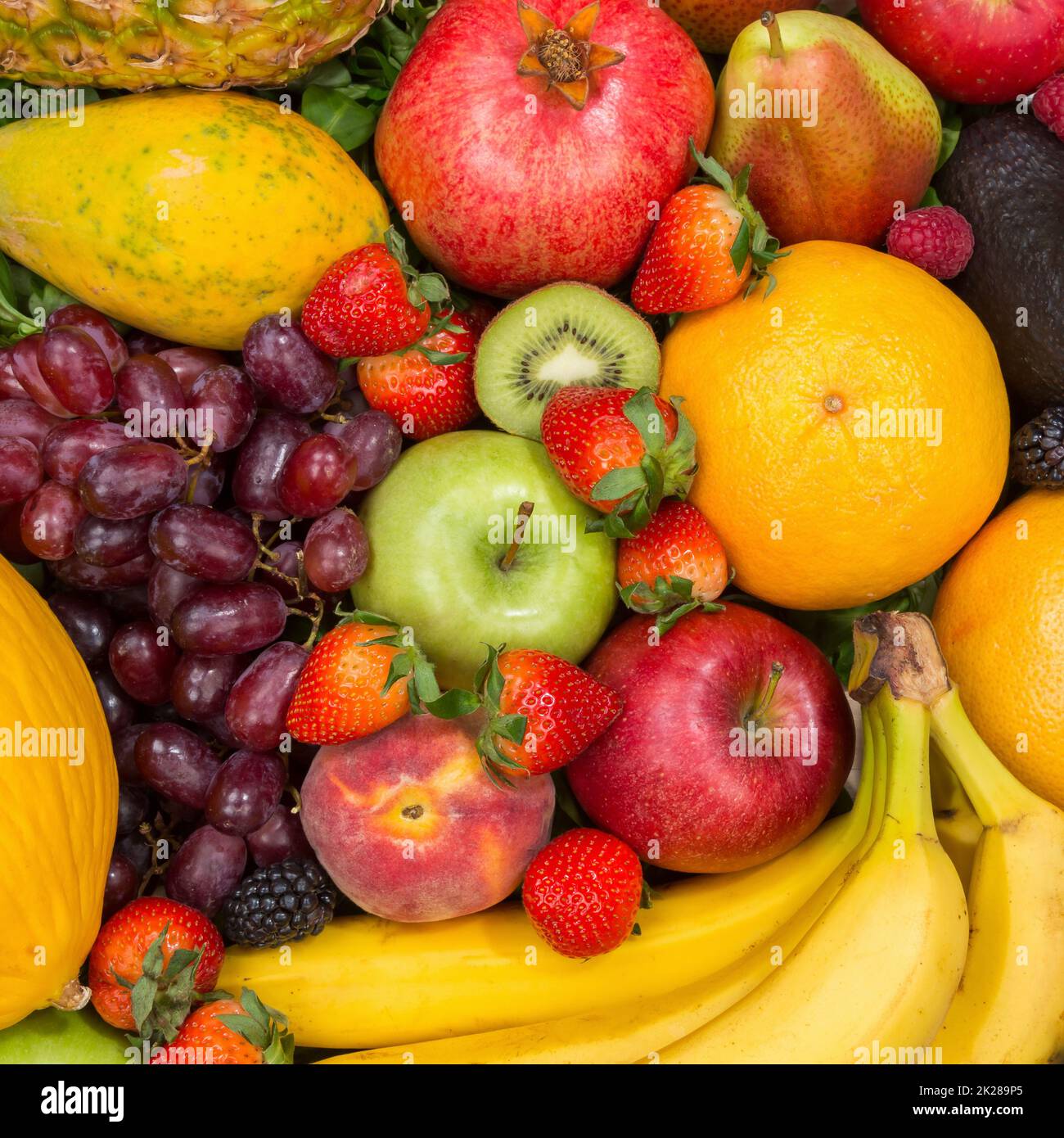 Food background fruits collection apples square berries oranges lemons ...