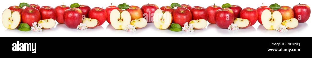 Red apple fruits apples fruit banner collage isolated on white in a row ...