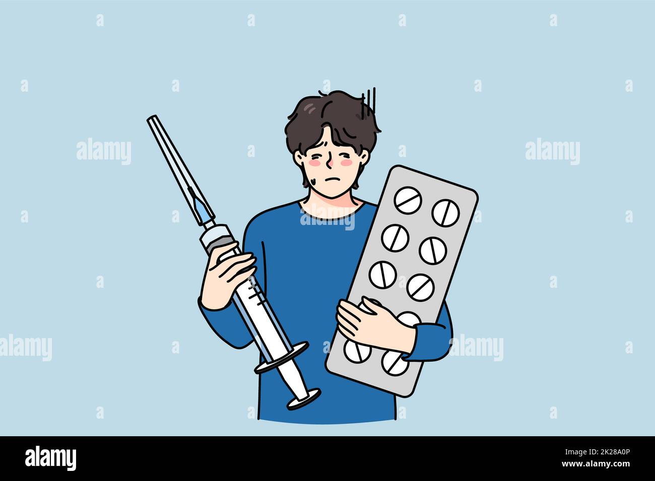 Unhealthy man with pills and syringe get treatment Stock Photo - Alamy