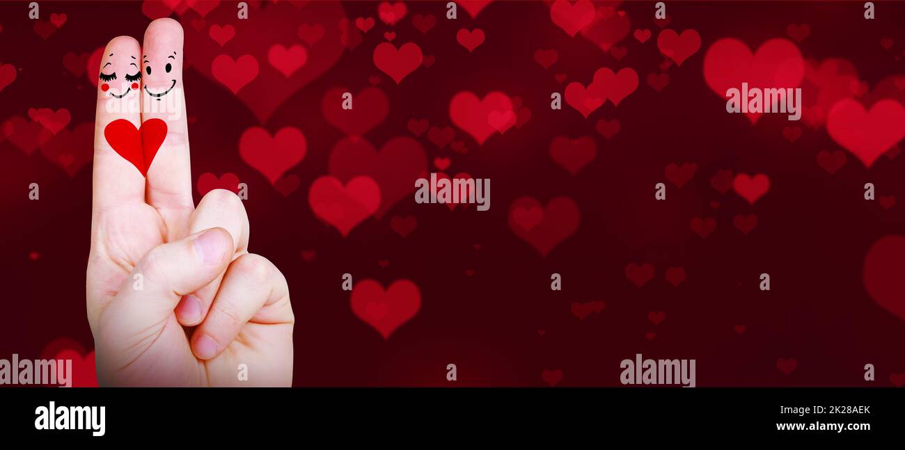 Happy finger couple in love celebrating Valentine day. 3d illustration ...