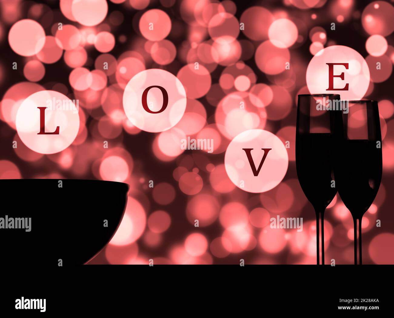 Romantic celebration of Valentine's day, with champagne and festive ...