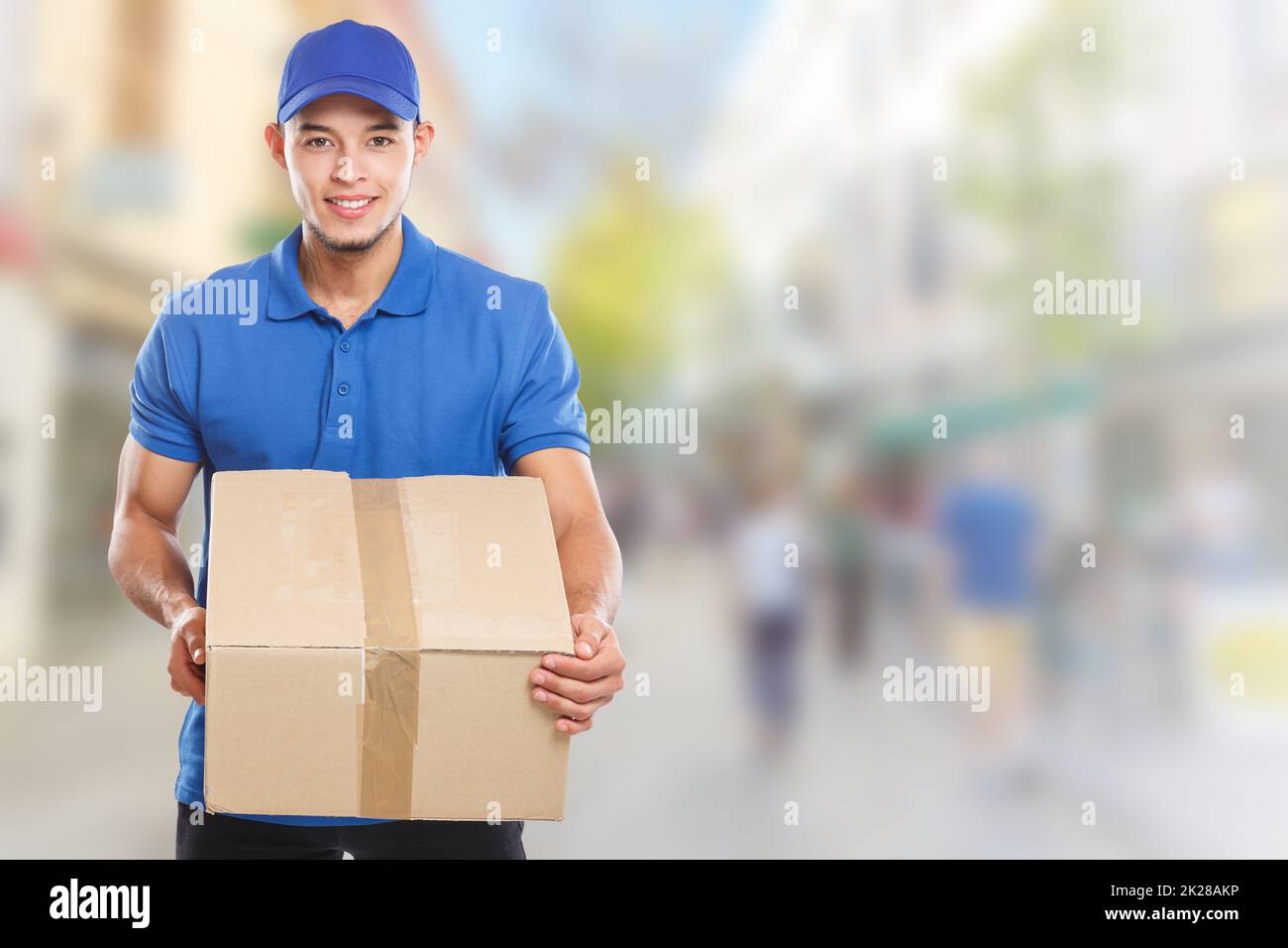 Parcel delivery service box package delivering town copyspace copy ...