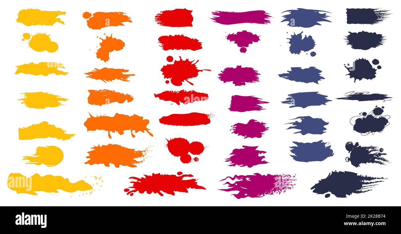 Set of different strokes of colored paint on a white background ...