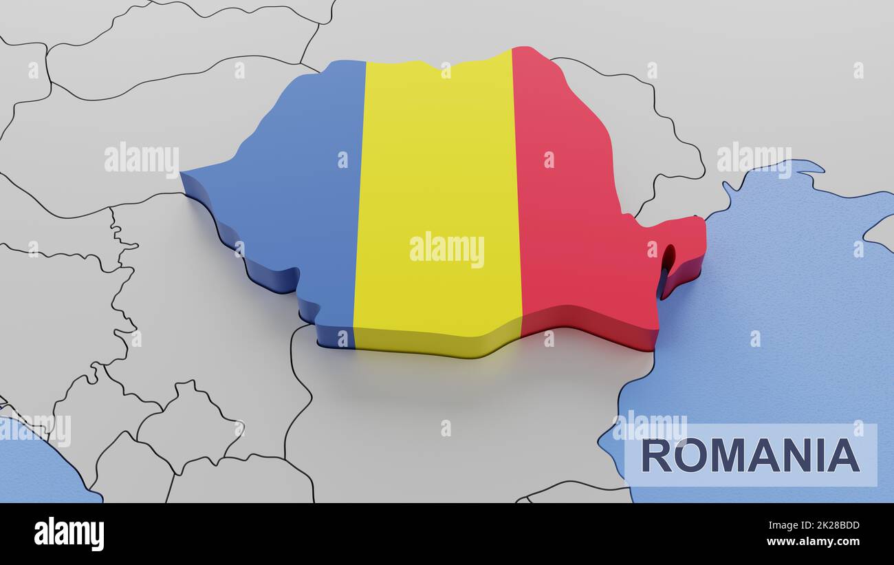 Romania map 3D illustration. 3D rendering image and part of a series ...