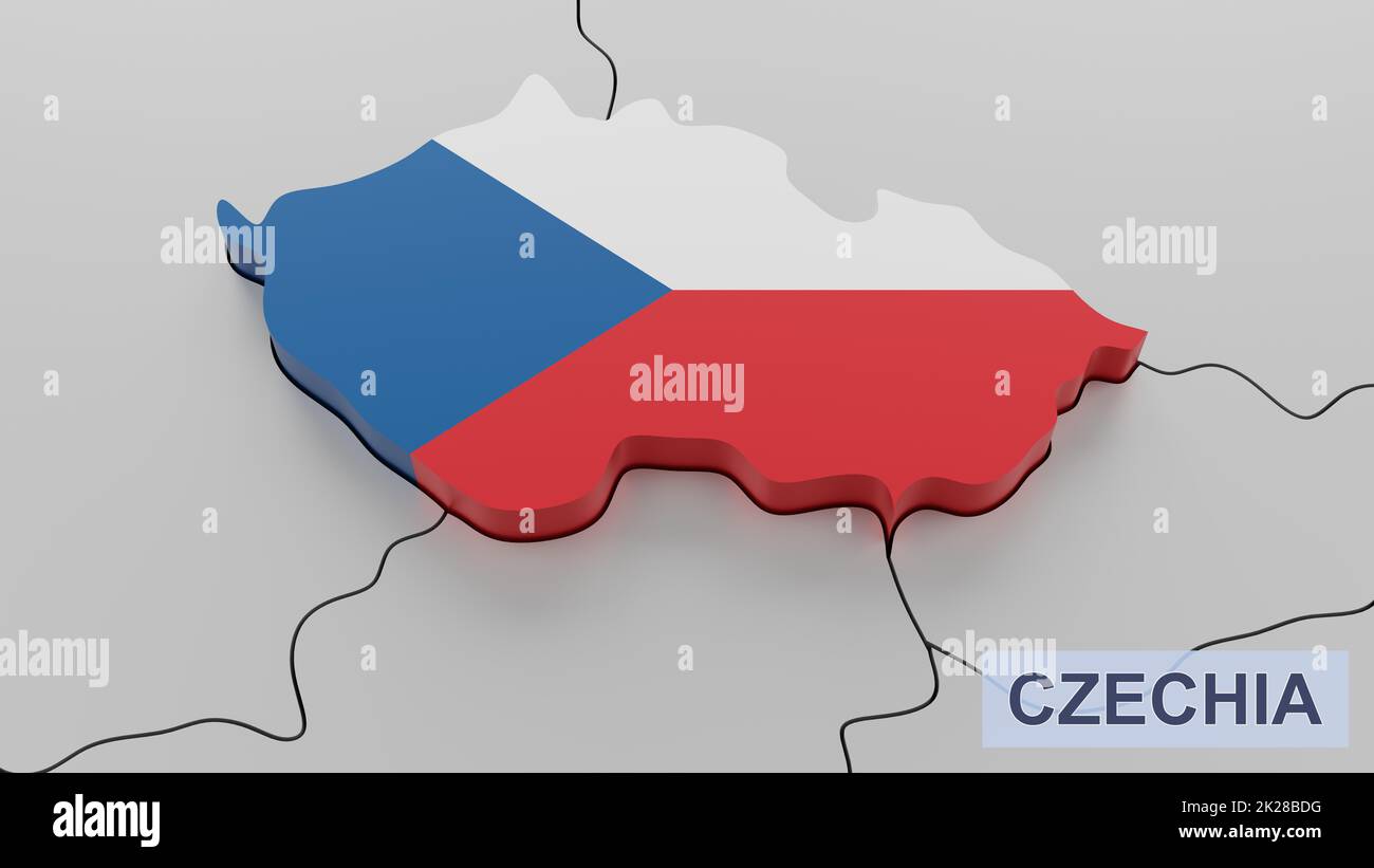 Czechia map 3D illustration. 3D rendering image and part of a series ...