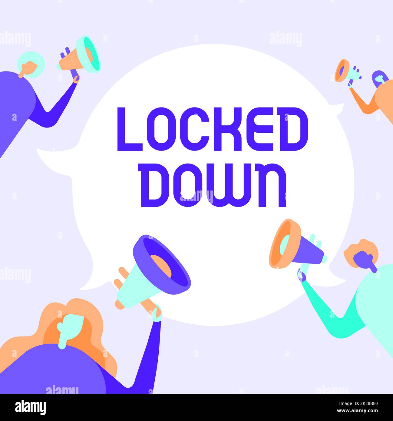 Sign displaying Locked Down. Word Written on emergency measure which ...