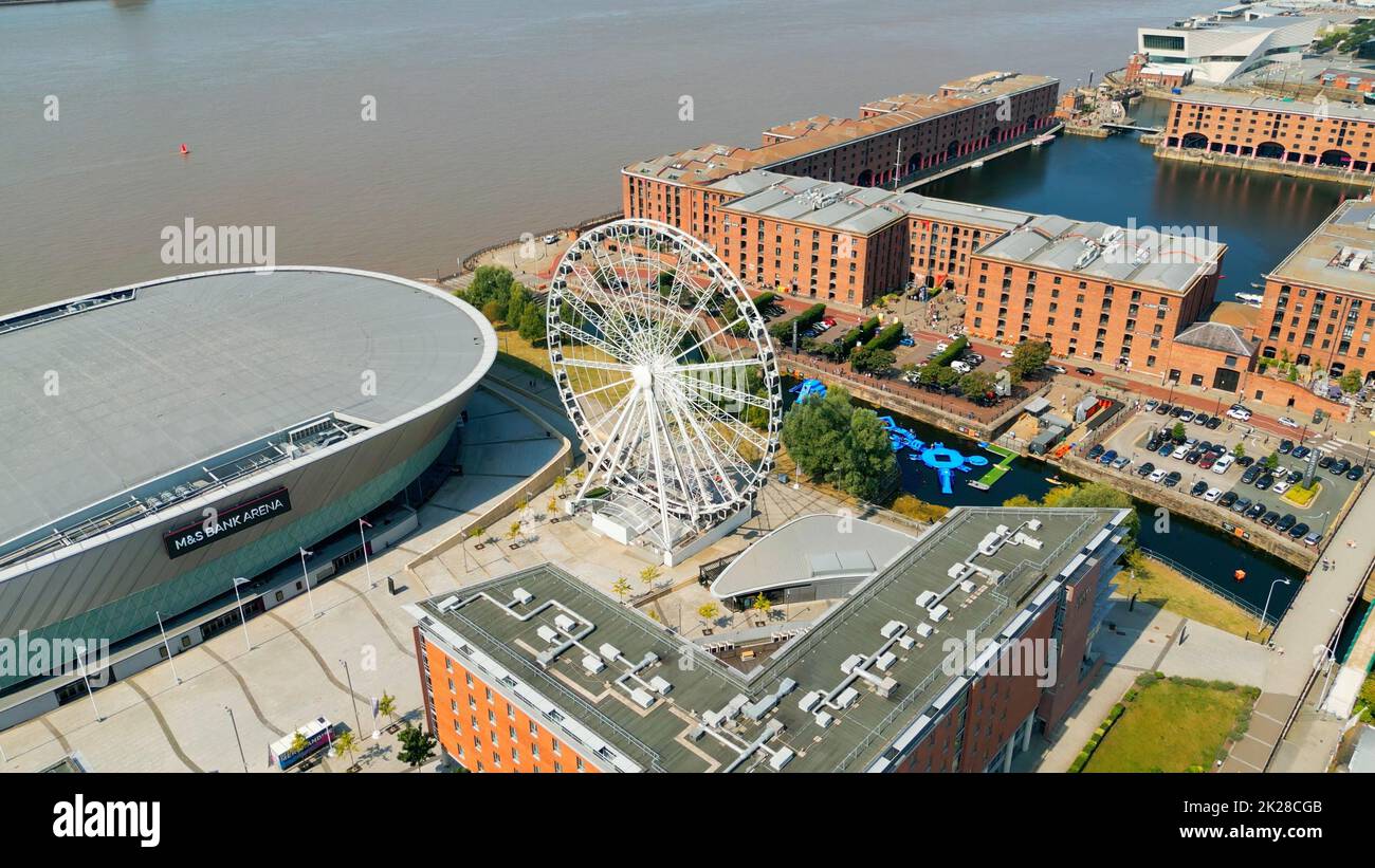 M S Bank Arena Liverpool at the docks - aerial view - LIVERPOOL, UK ...