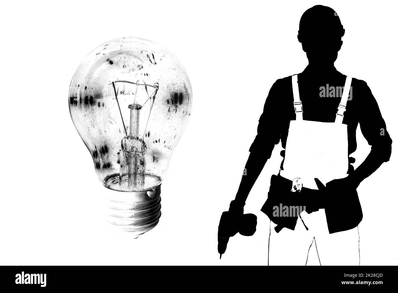 Stock image of male construction worker, light bulb Stock Photo - Alamy