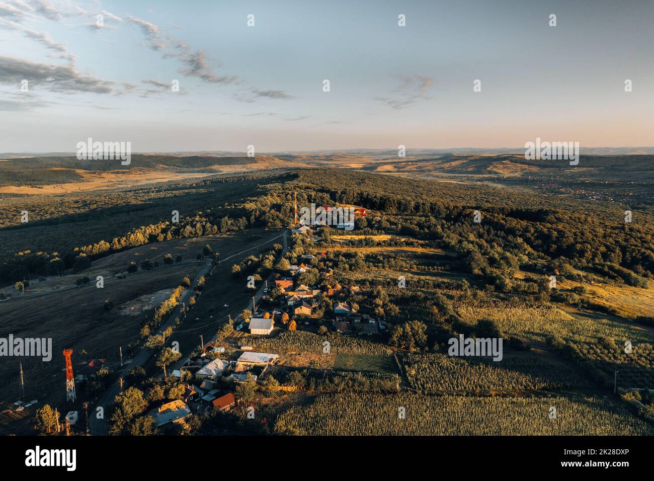 Aerial view of endless lush pastures farmlands & forests of Europe ...