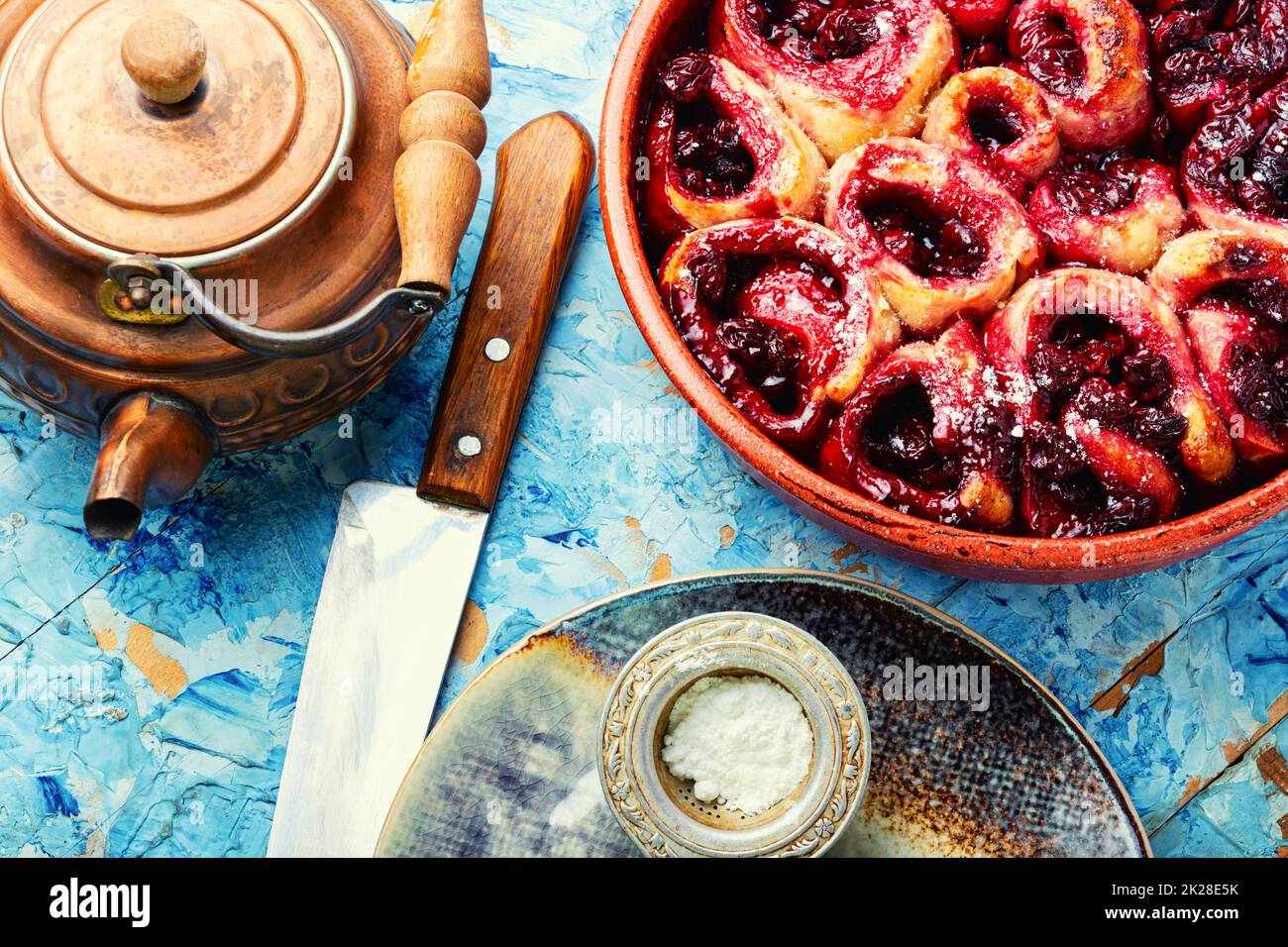 Fresh curd pie with cherries Stock Photo - Alamy