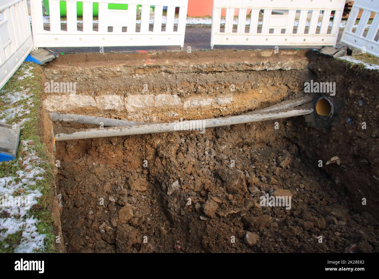 Supply line in an excavation pit Stock Photo - Alamy