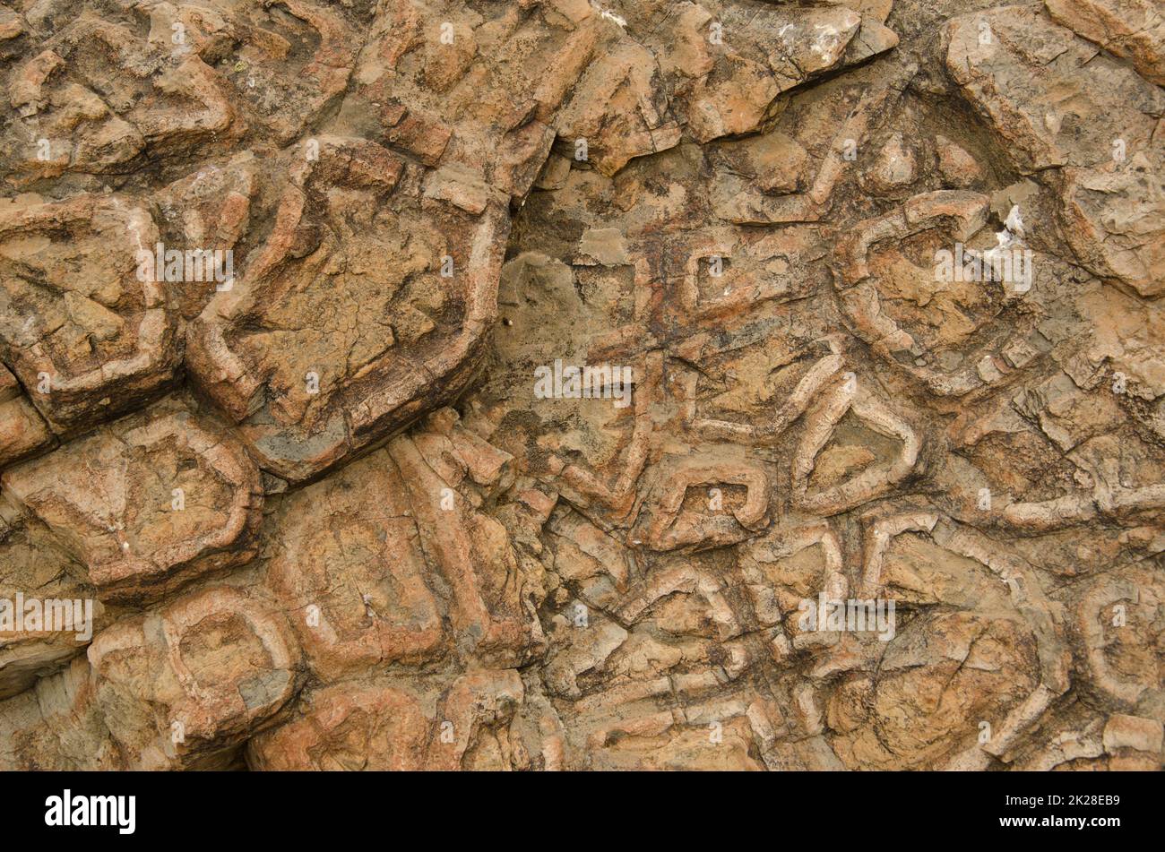 Rock with hexagonal basalt columns Stock Photo - Alamy