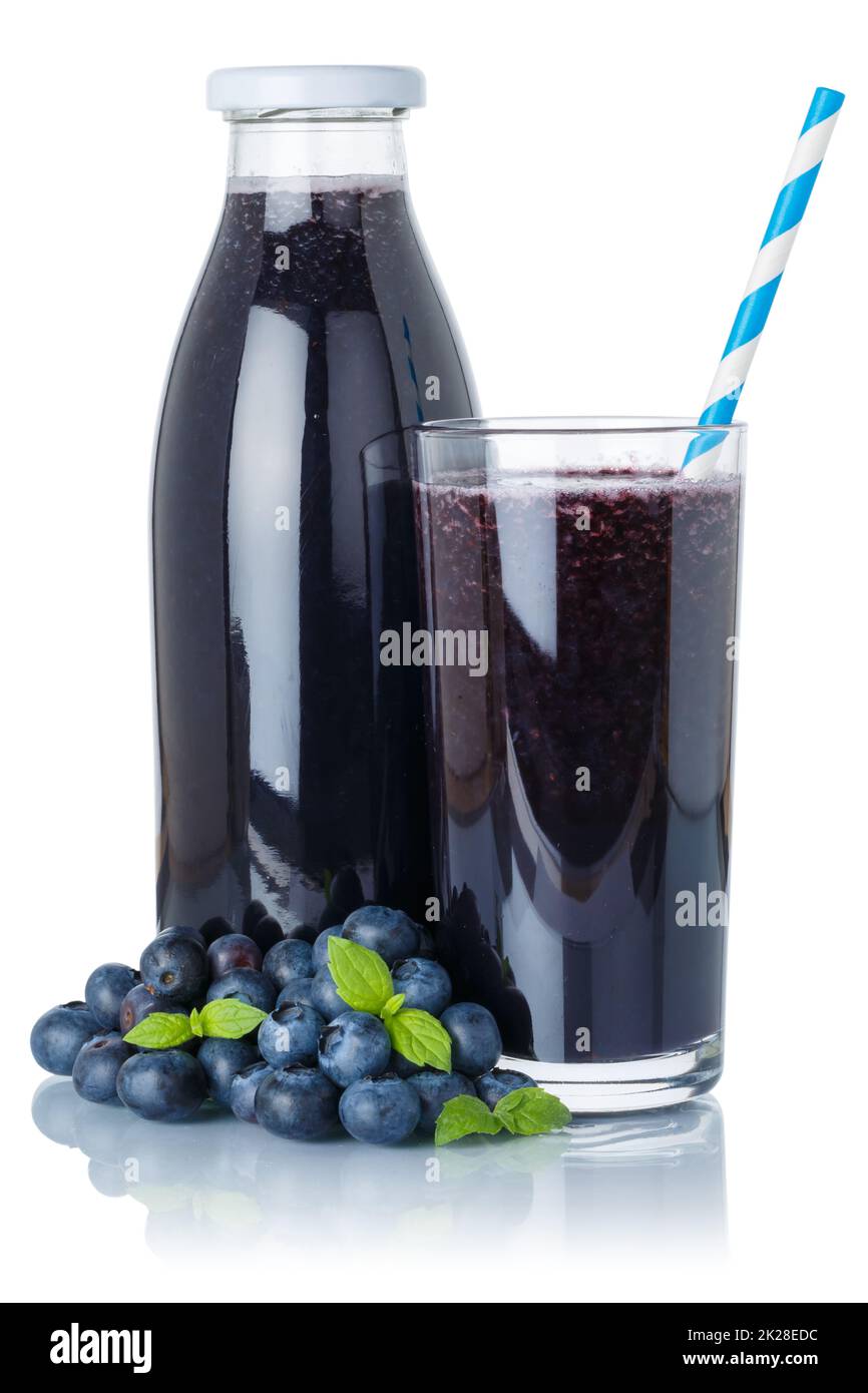 Blueberry smoothie fruit juice drink blueberries glass and bottle ...