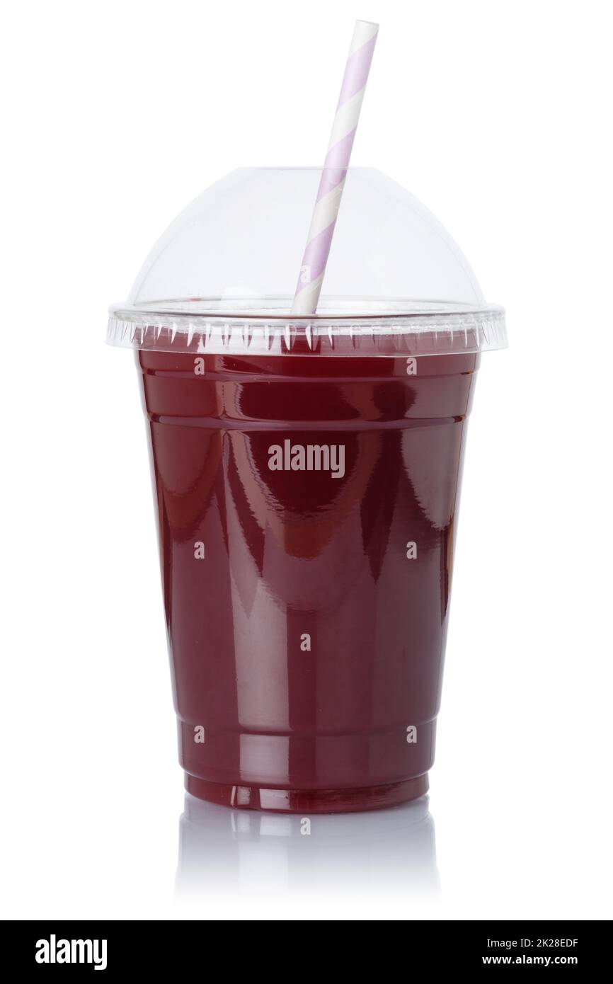 Berry smoothie fruit juice straw drink wild berries in a cup isolated ...
