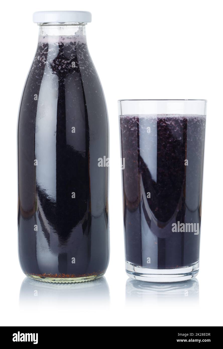Blueberry smoothie fruit juice drink blueberries in a bottle and glass ...