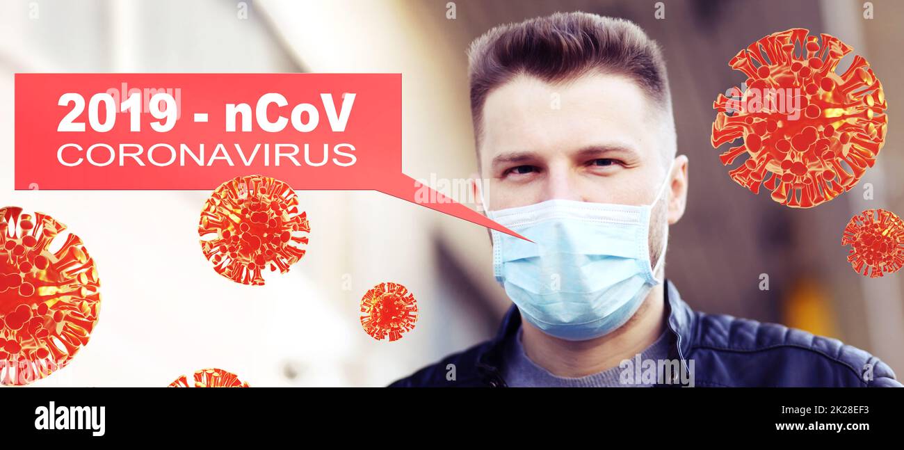 Young man in sterile face mask against corona virus Stock Photo - Alamy