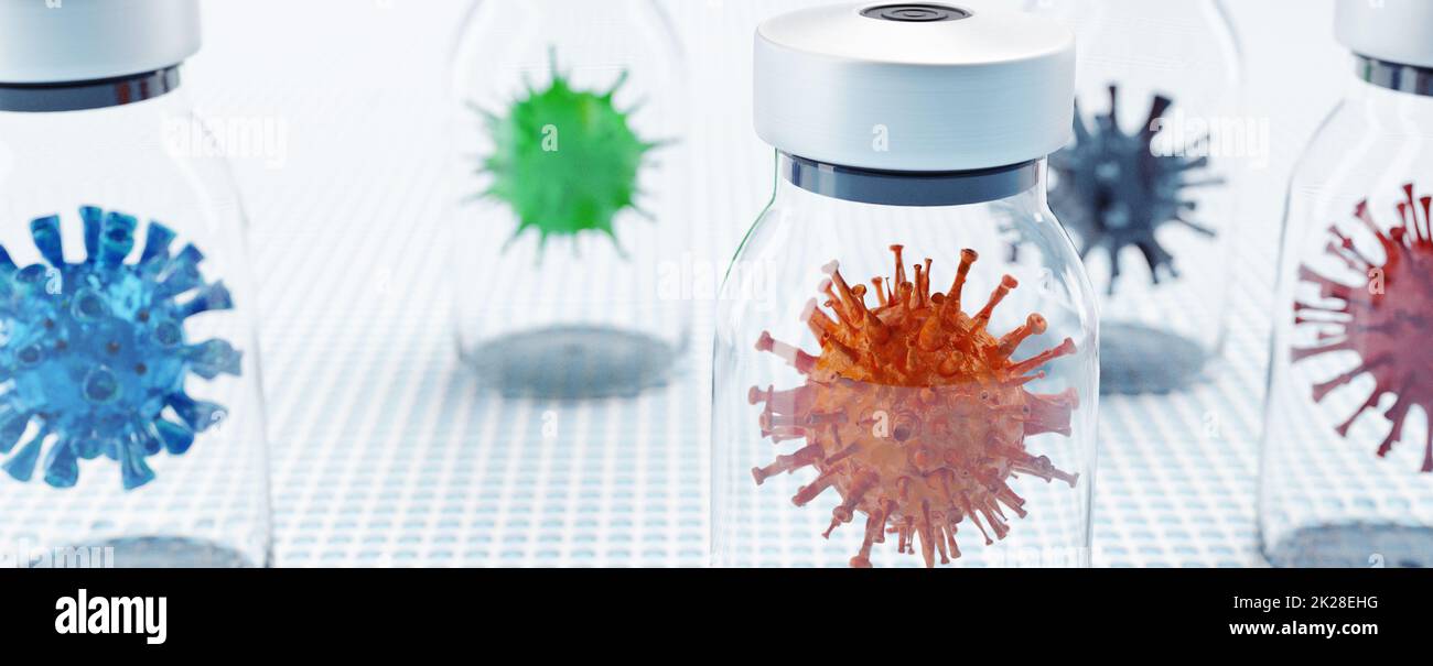 Medical bollte with corona virus vaccine. 3D rendering Stock Photo - Alamy