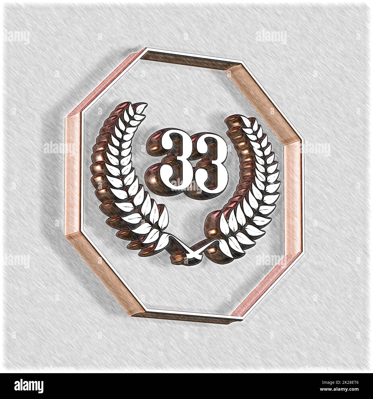 Number 33 with laurel wreath or honor wreath as a 3D-illustration, 3D ...