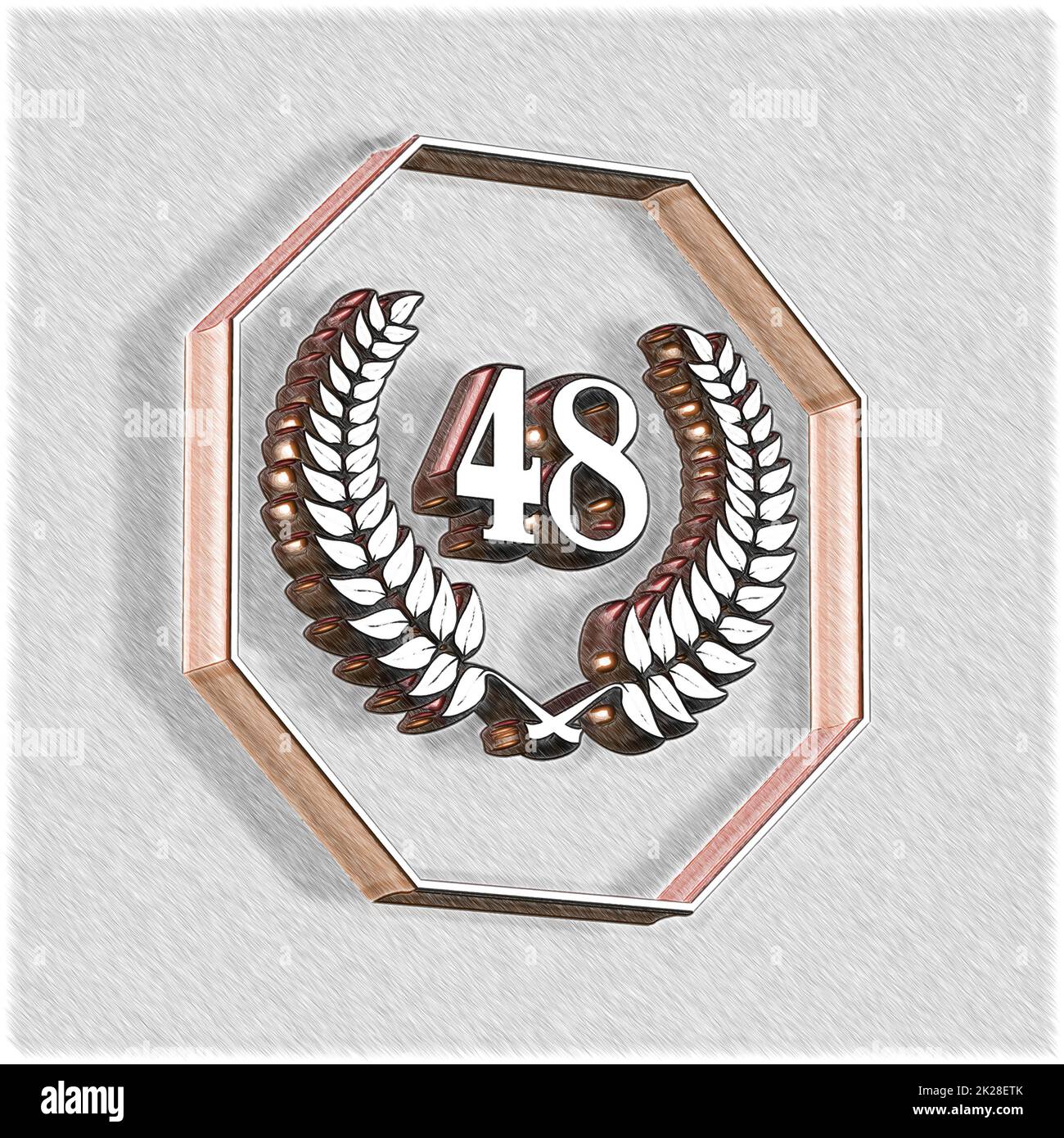 Number 48 with laurel wreath or honor wreath as a 3D-illustration, 3D ...