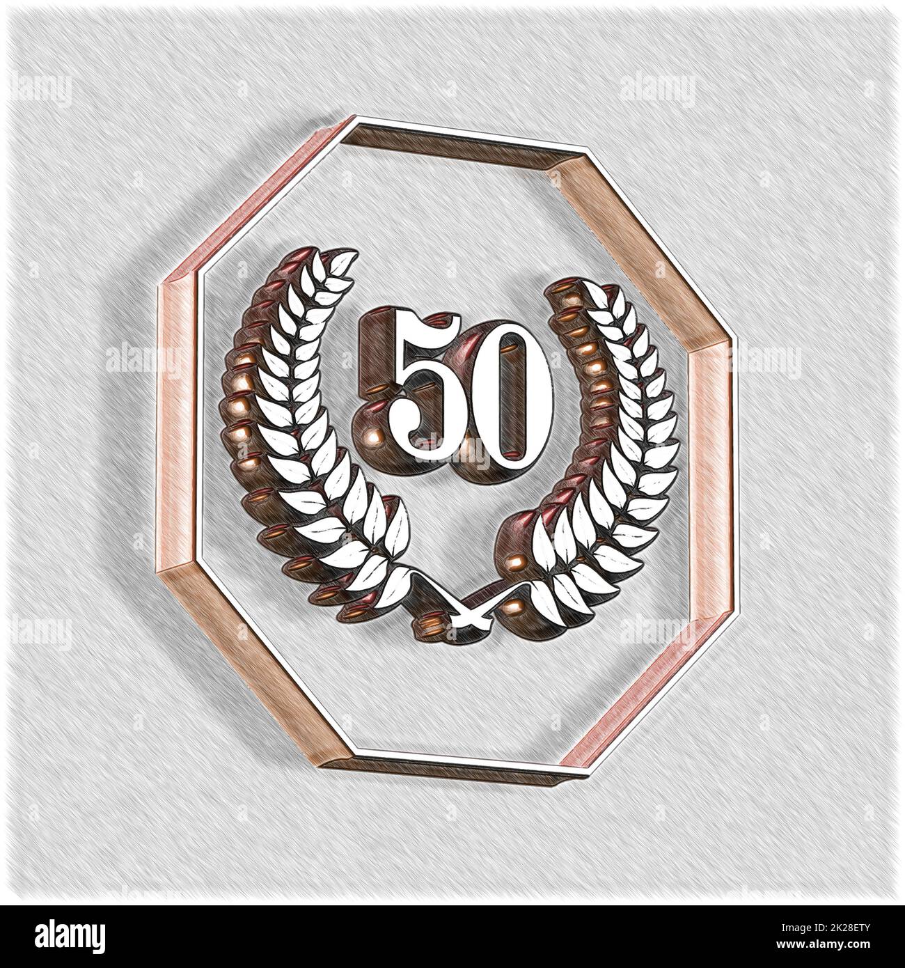 Number 50 with laurel wreath or honor wreath as a 3D-illustration, 3D ...
