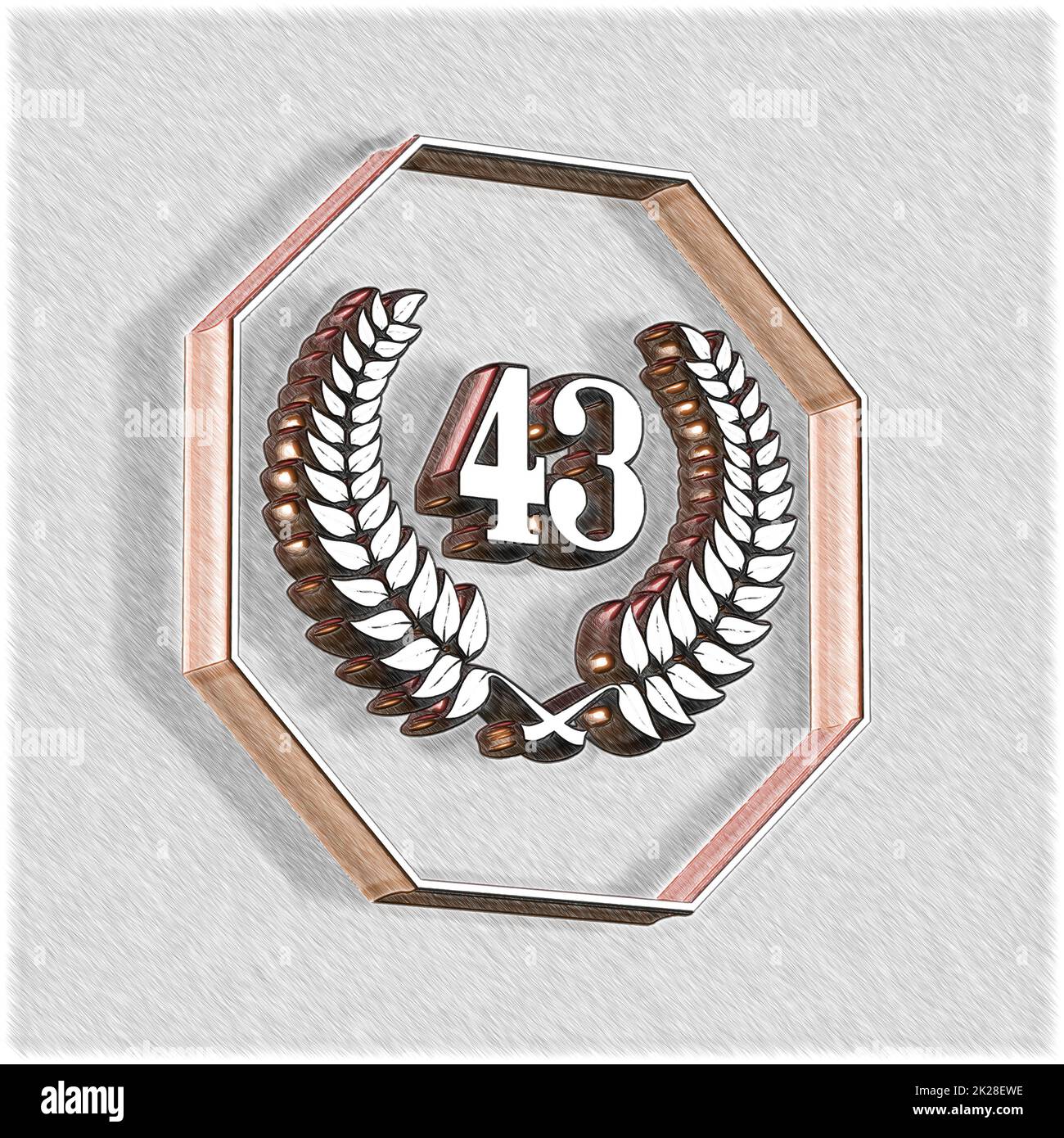 Number 43 with laurel wreath or honor wreath as a 3D-illustration, 3D ...