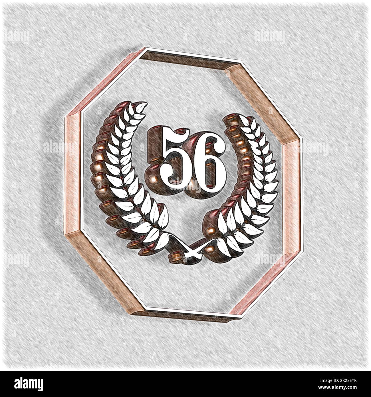 Number 56 with laurel wreath or honor wreath as a 3D-illustration, 3D ...