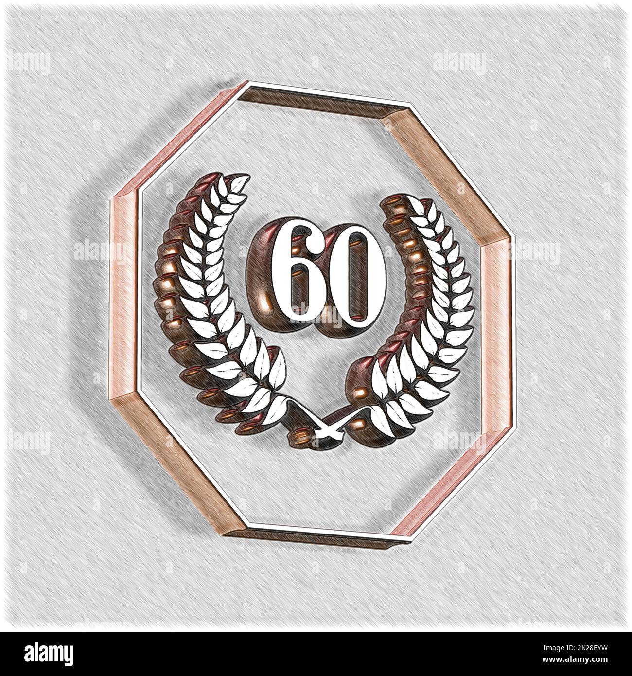 Number 60 with laurel wreath or honor wreath as a 3D-illustration, 3D ...