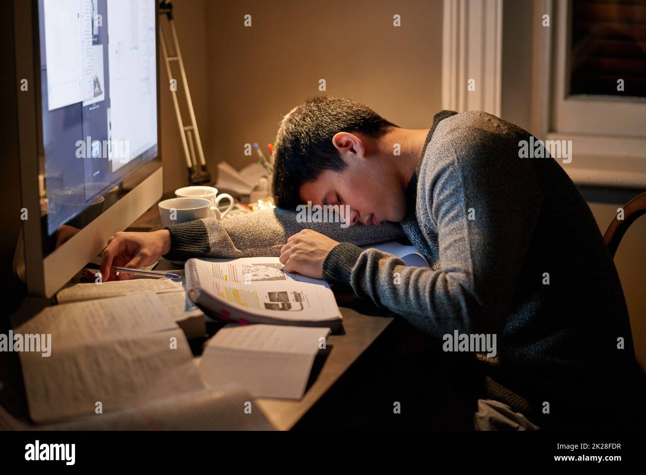 Just resting my eyes for a few minutes...a young student studying late ...