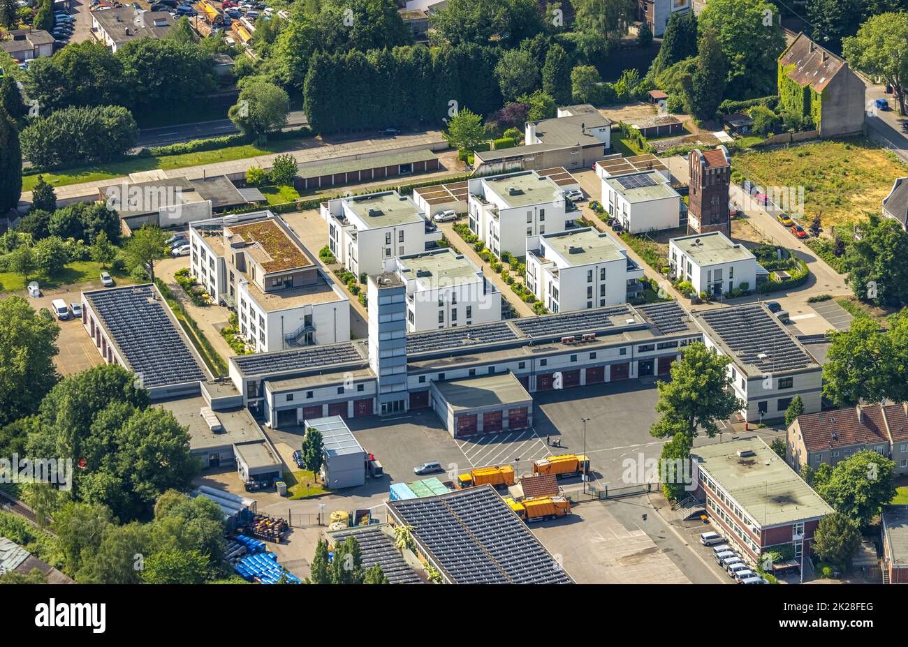 Aerial view, fire department Gladbeck, Wilhelmstraße, new building area ...