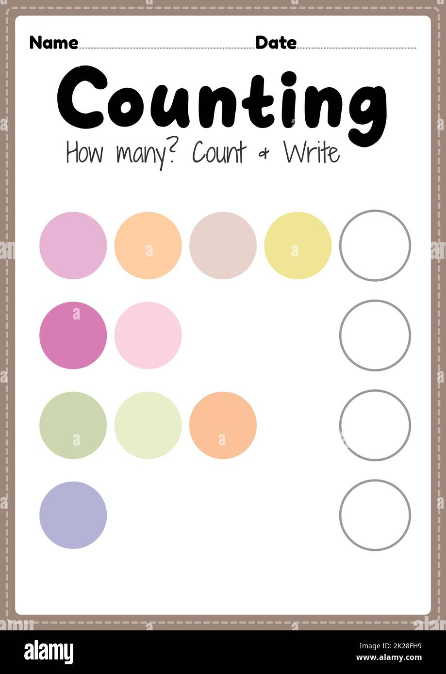 Counting worksheet, math printable sheet for preschool and kindergarten ...