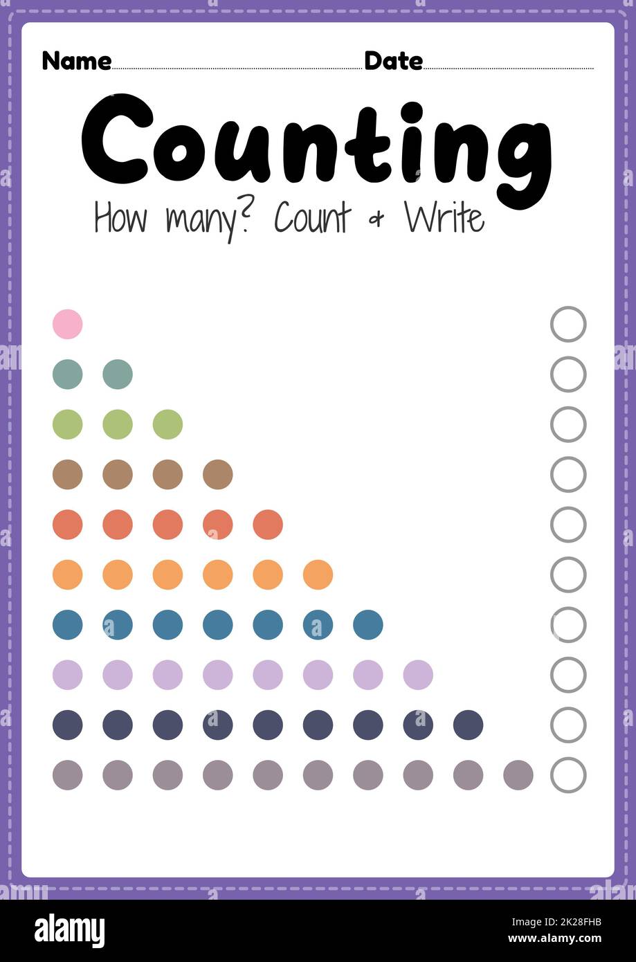 Counting worksheet, math printable sheet for preschool and kindergarten ...