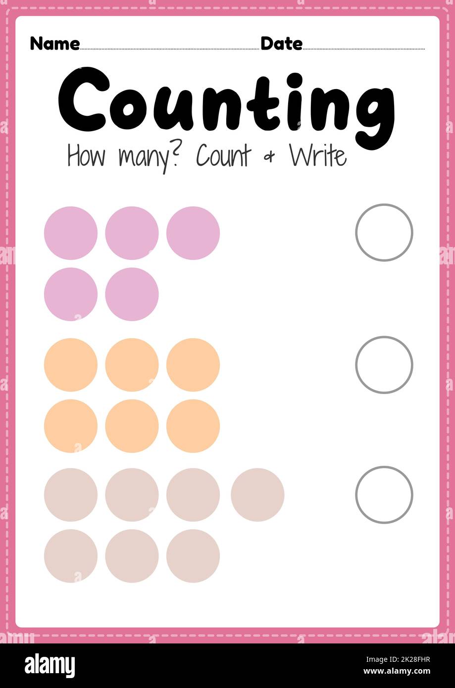 Counting worksheet, math printable sheet for preschool and kindergarten ...